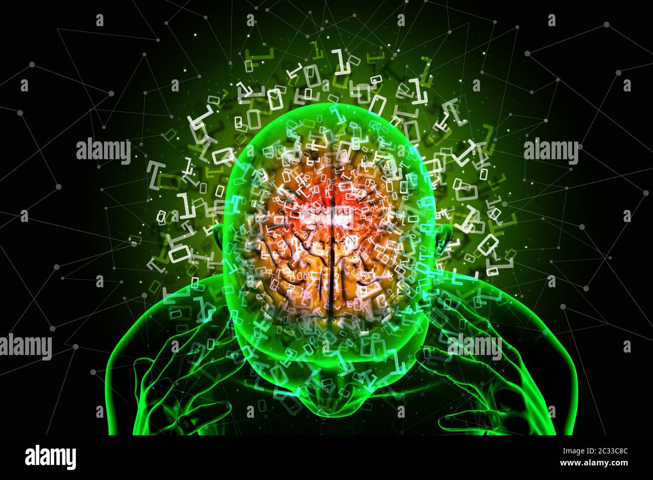 Man head showing the binary digits Stock Photo - Alamy