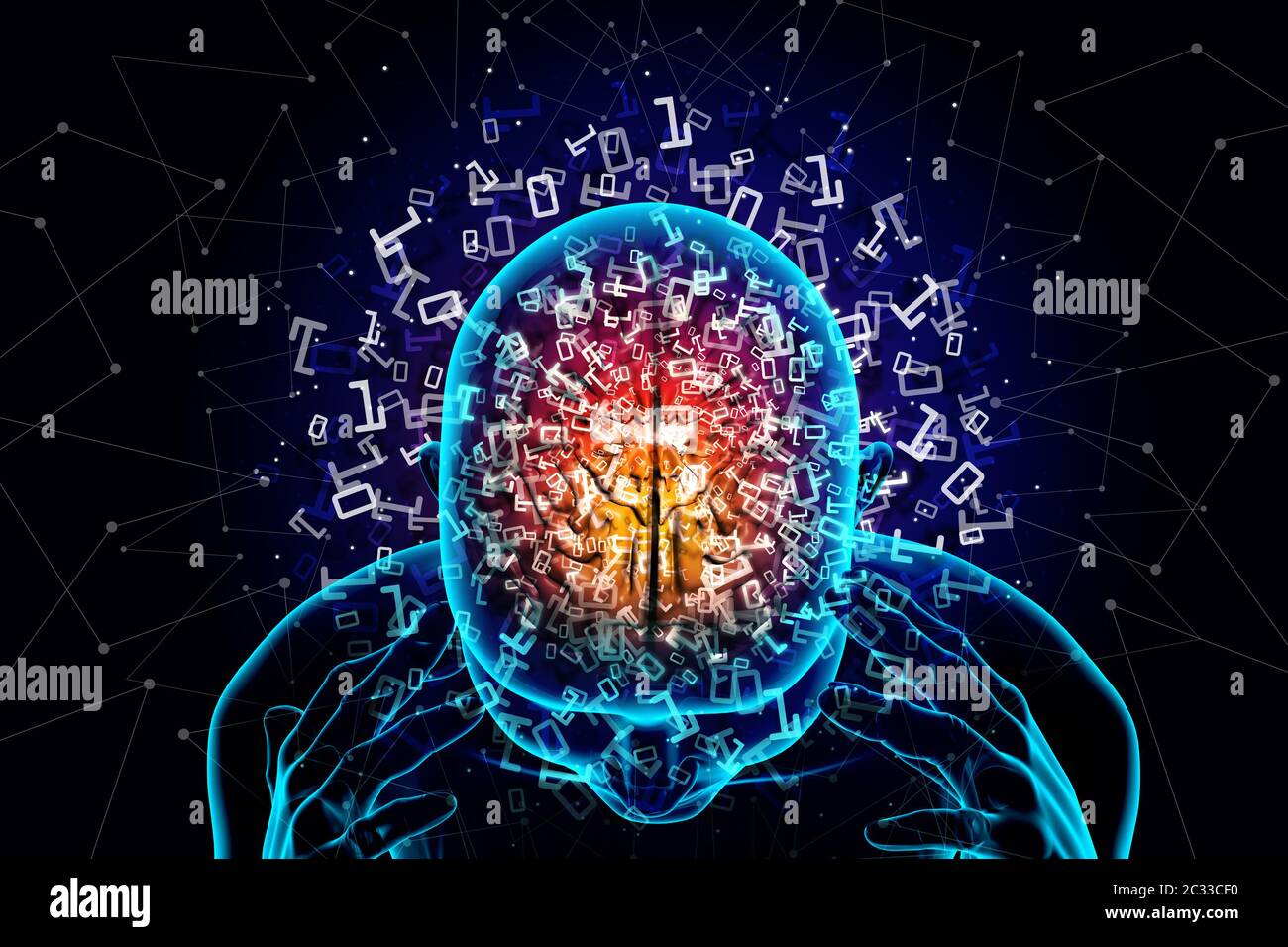 Man head showing the binary digits Stock Photo - Alamy