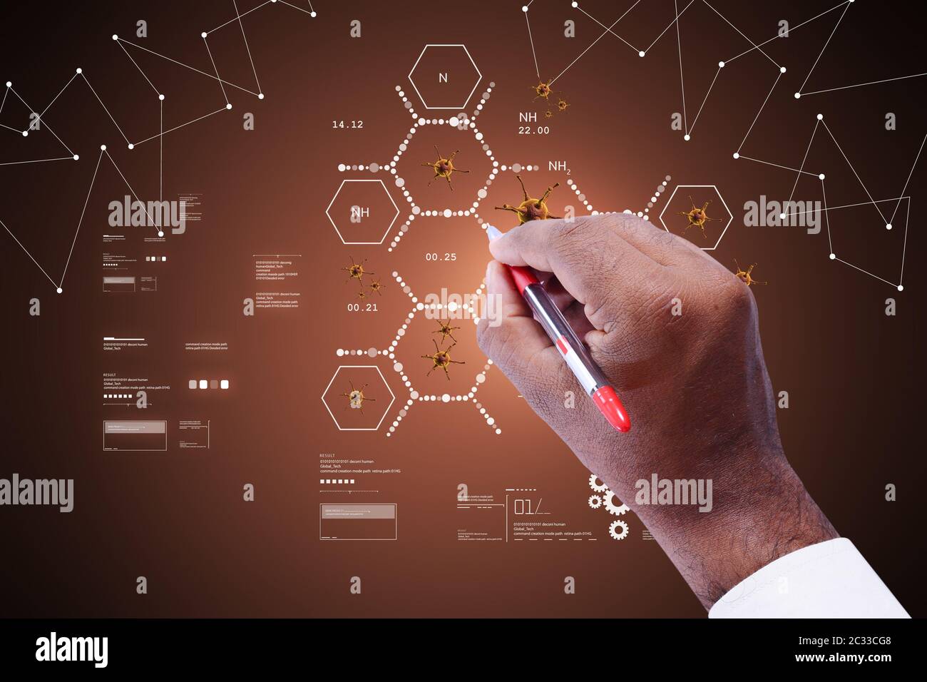 man drawing molecules Stock Photo - Alamy