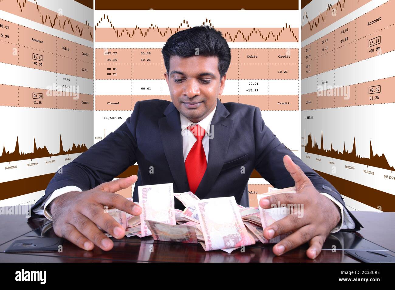 Greedy man with currency Stock Photo - Alamy