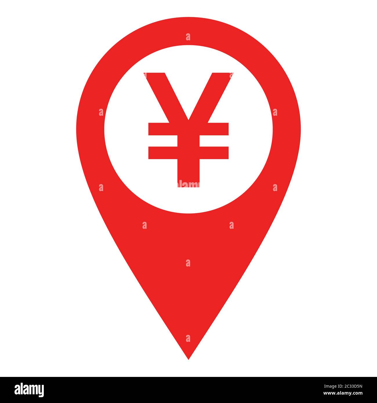 Yen and location pin Stock Photo - Alamy