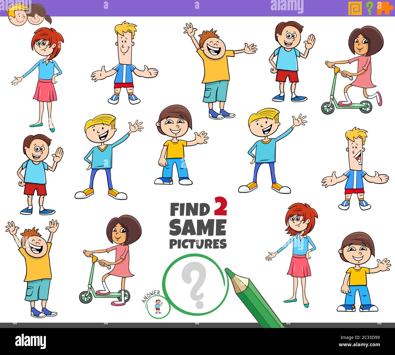 find two same kids educational game for children Stock Photo - Alamy