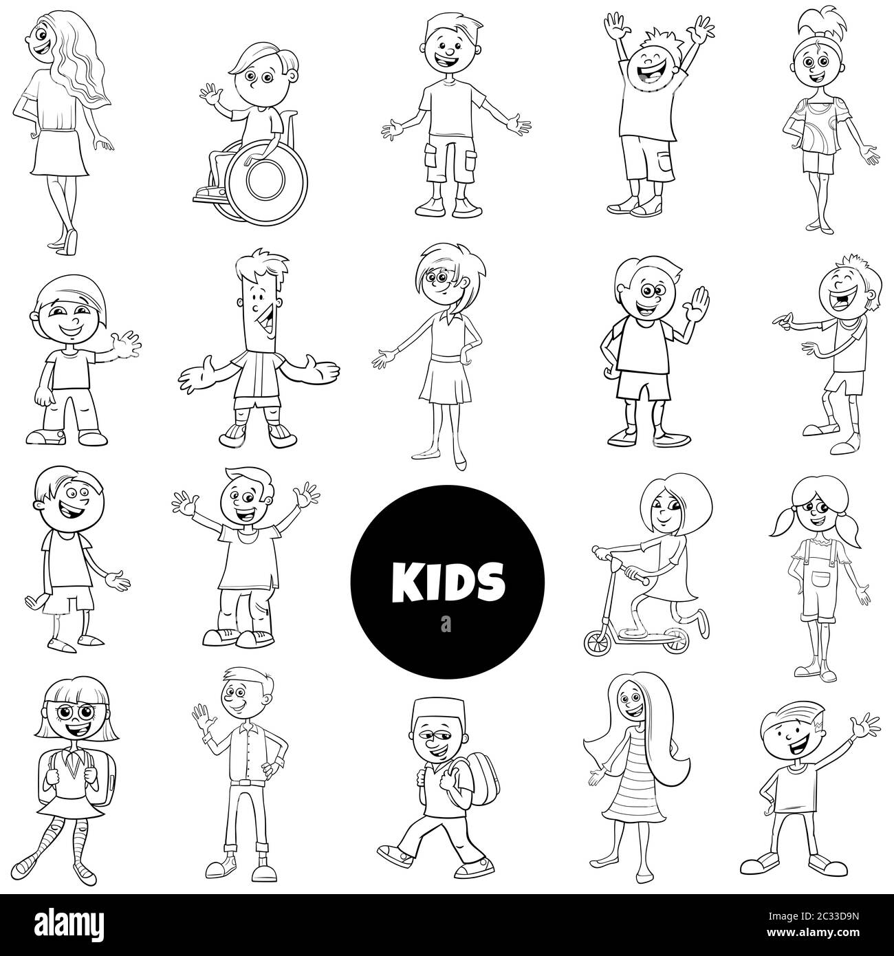 comic children characters black and white set Stock Photo - Alamy