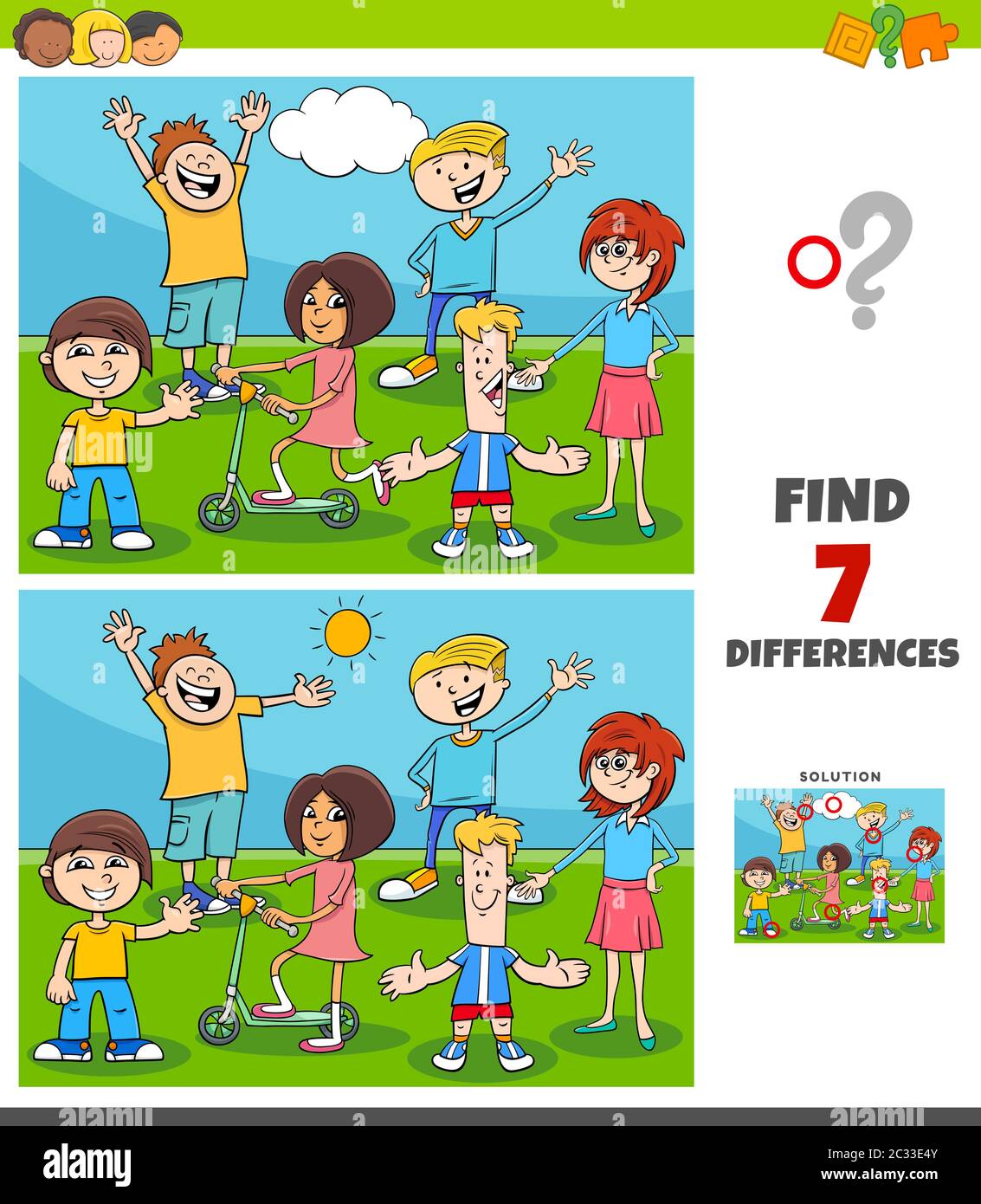 differences game with kids and teens group Stock Photo - Alamy
