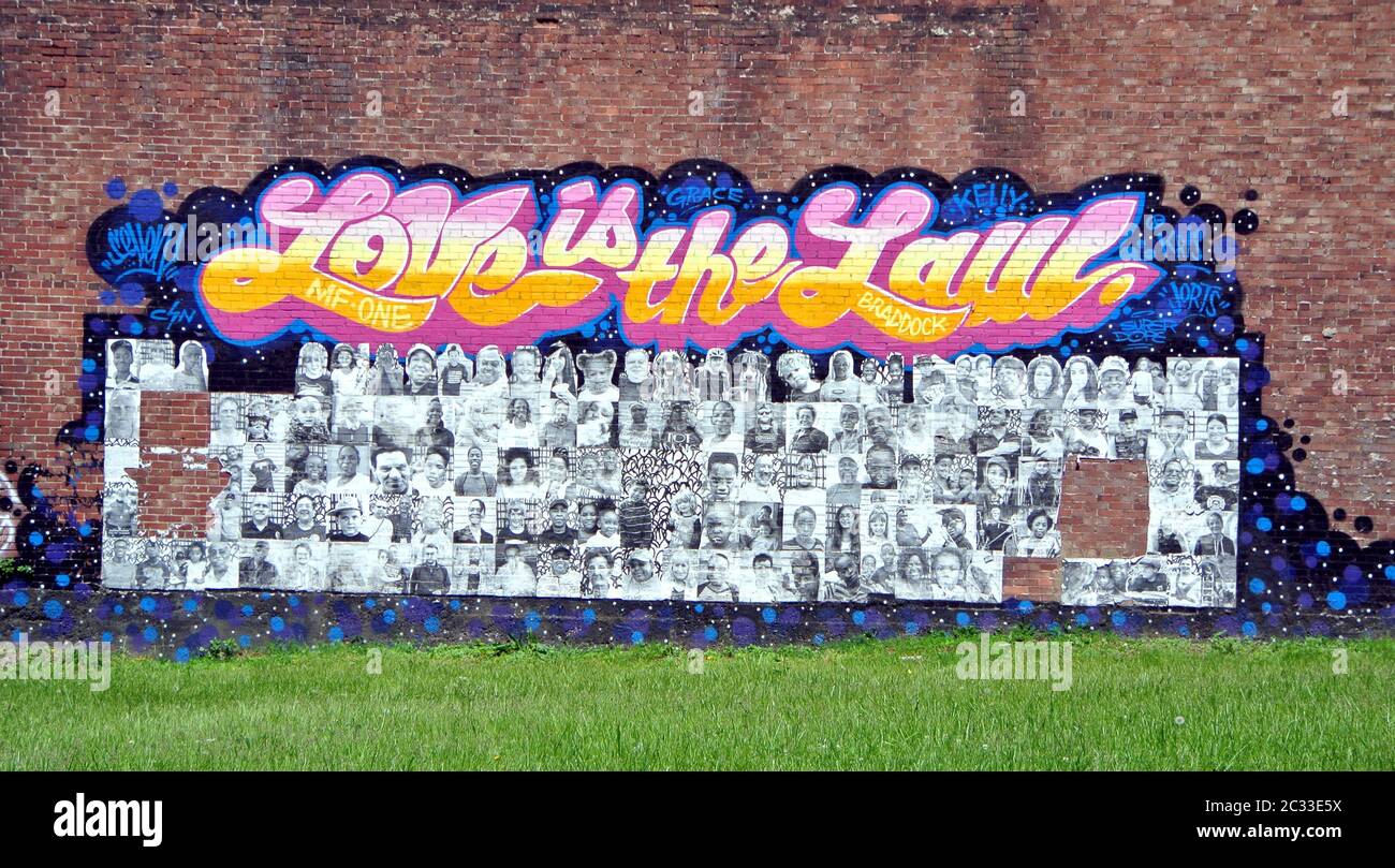 wall mural in the steel mill rust belt town of braddock pennsylvania ...