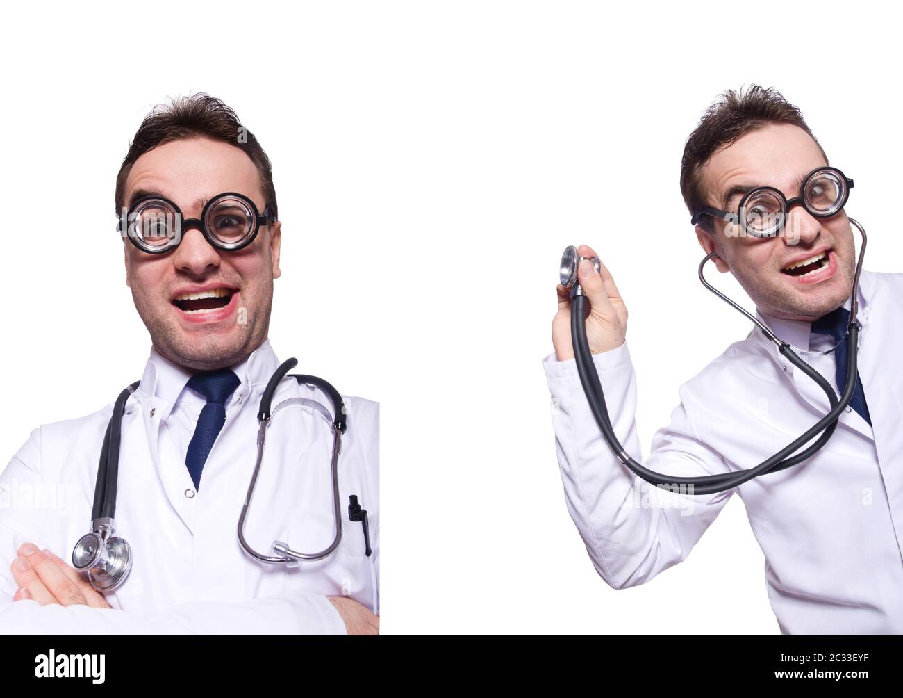 Funny doctor isolated on the white Stock Photo - Alamy