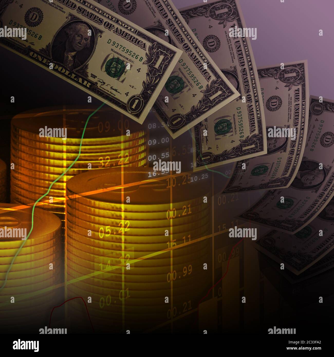 Dollar note with coins, financial background Stock Photo - Alamy