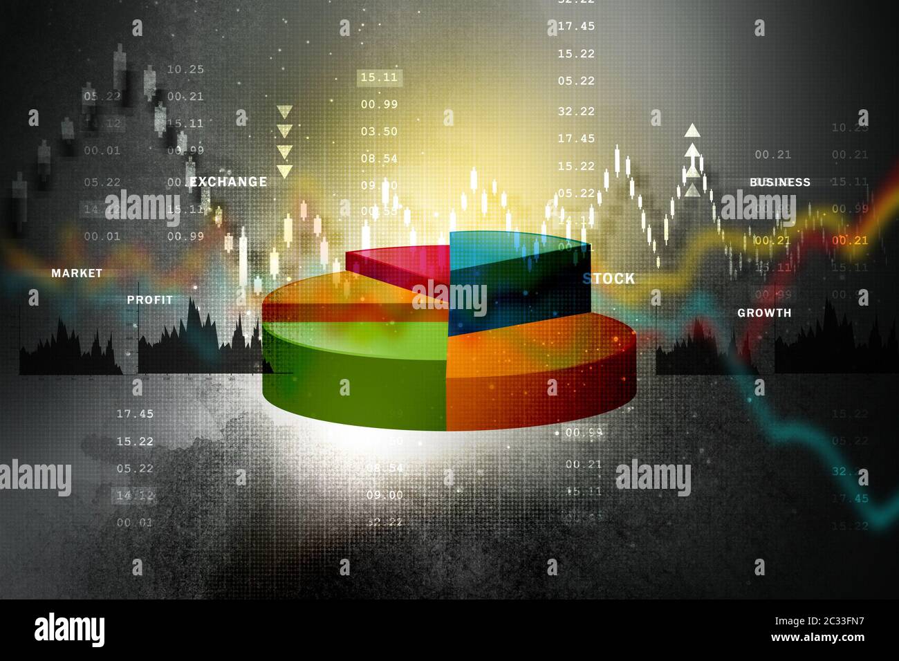 The Stock Market graph with pie chart Stock Photo - Alamy