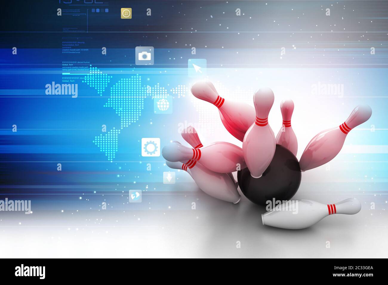 Ball crashing bowling pins hi-res stock photography and images - Alamy