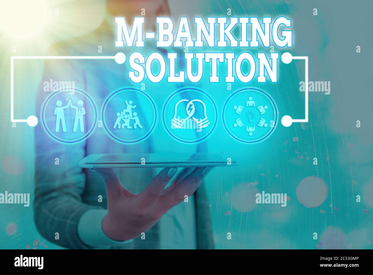 Text sign showing M banking Solution. Business photo text conduct ...