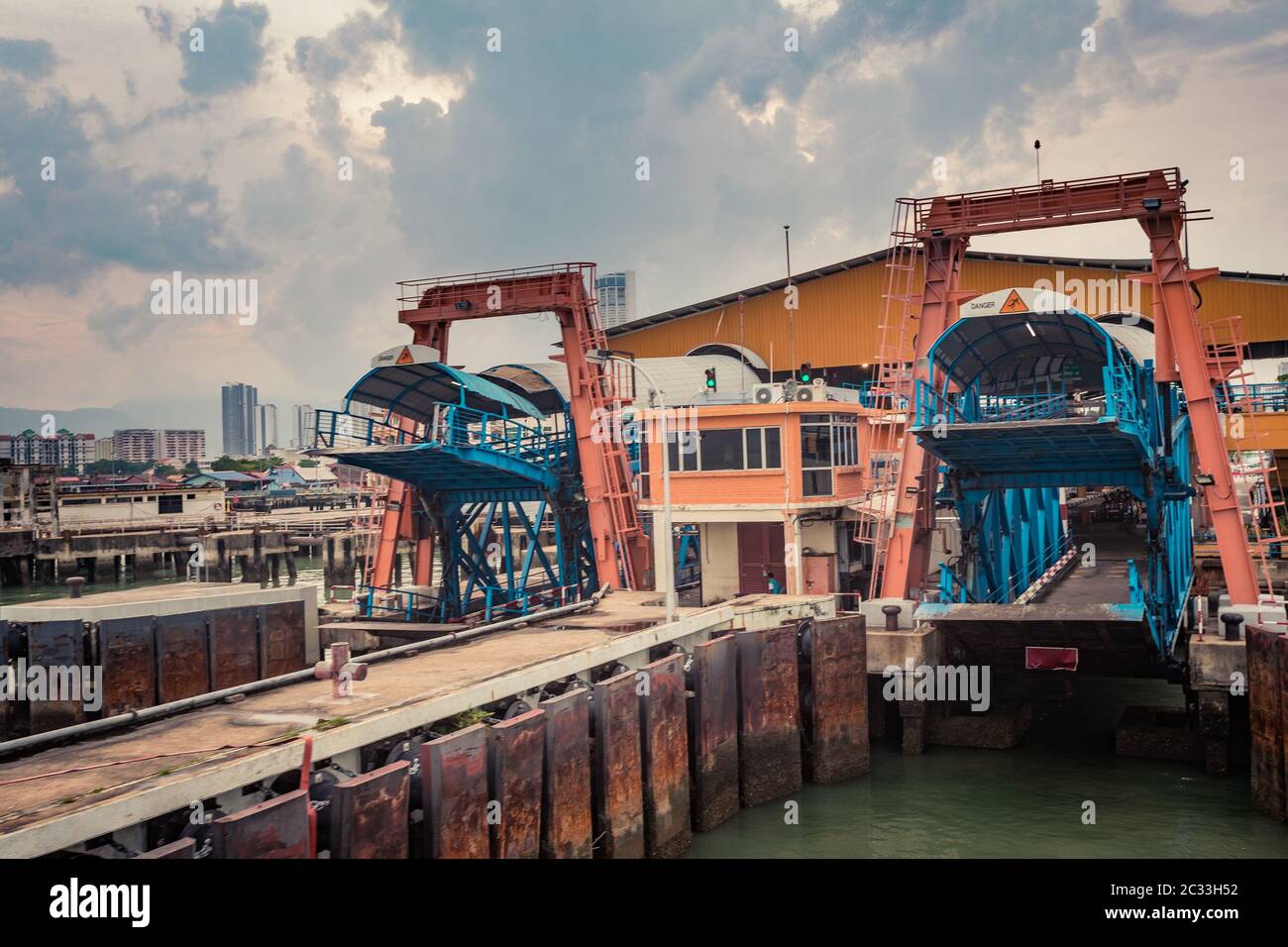 Penang rapid ferry terminal, Malaysia. View from the Penang strait ...