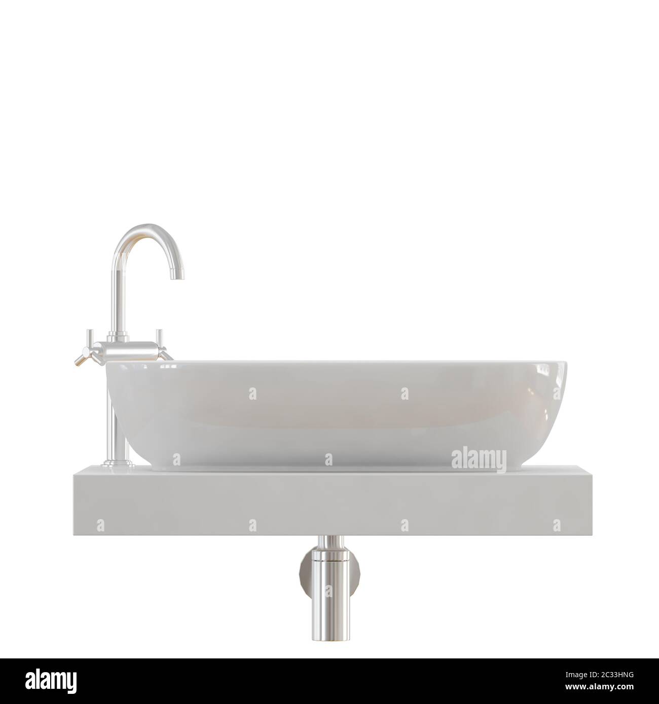 White sink with a tap for the bathroom on a white background 3d Stock ...