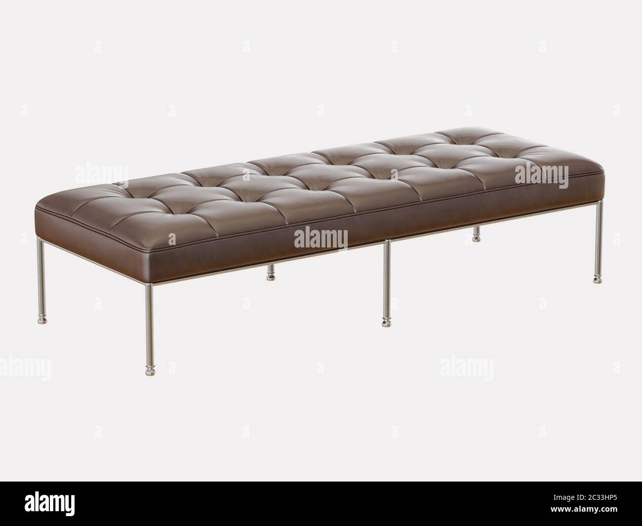 Brown leather bench capitone on a white background 3d rendering Stock ...