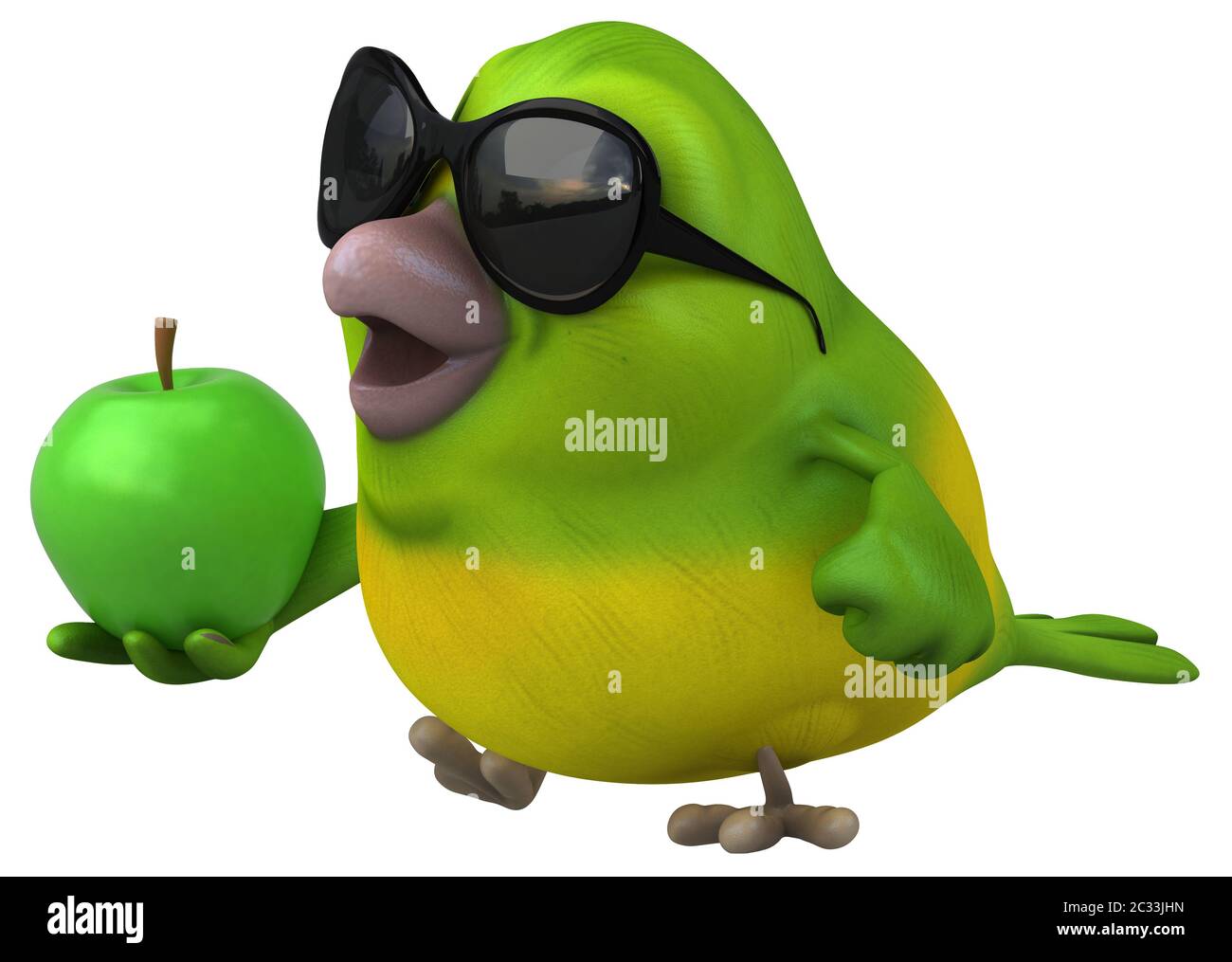 Fun green bird - 3D Illustration Stock Photo - Alamy