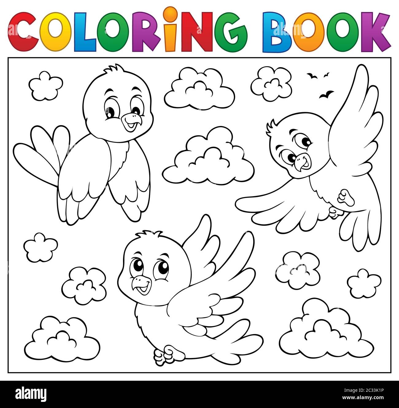 Coloring book happy birds theme 2 - picture illustration Stock Photo ...