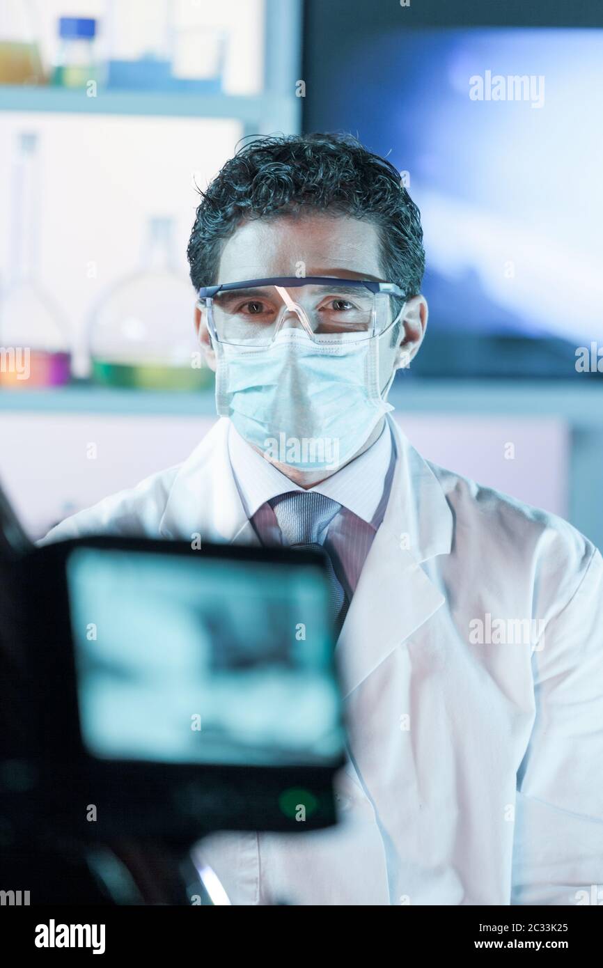 Laboratory hospital clinic doctor, scientist or exper, wearing ...