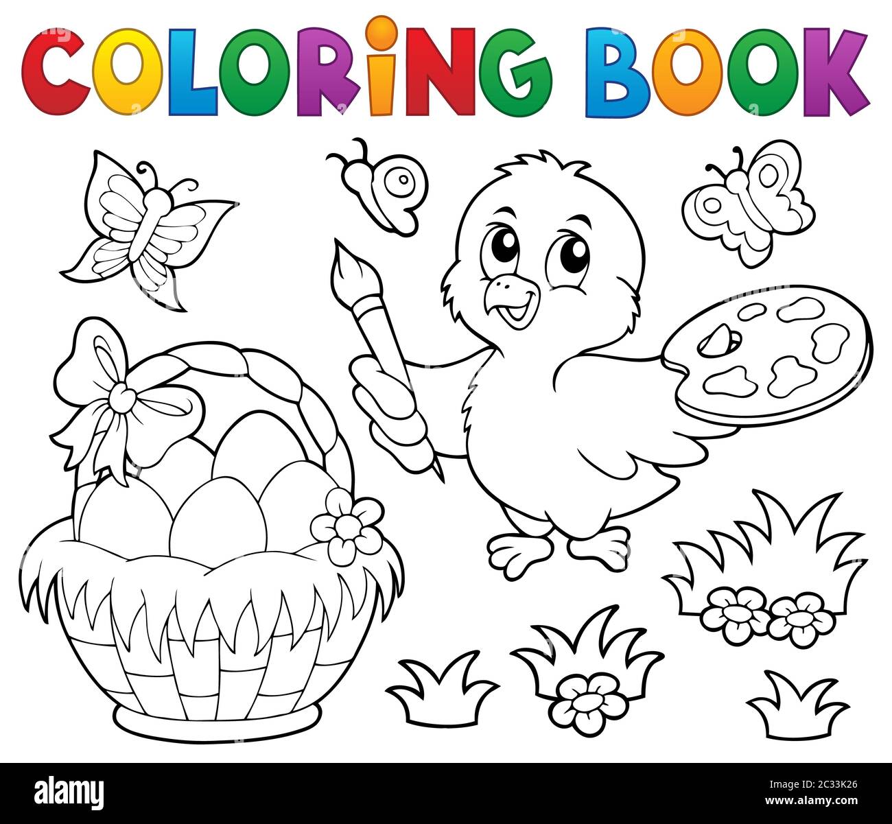 Coloring book Easter theme with chicken - picture illustration Stock ...