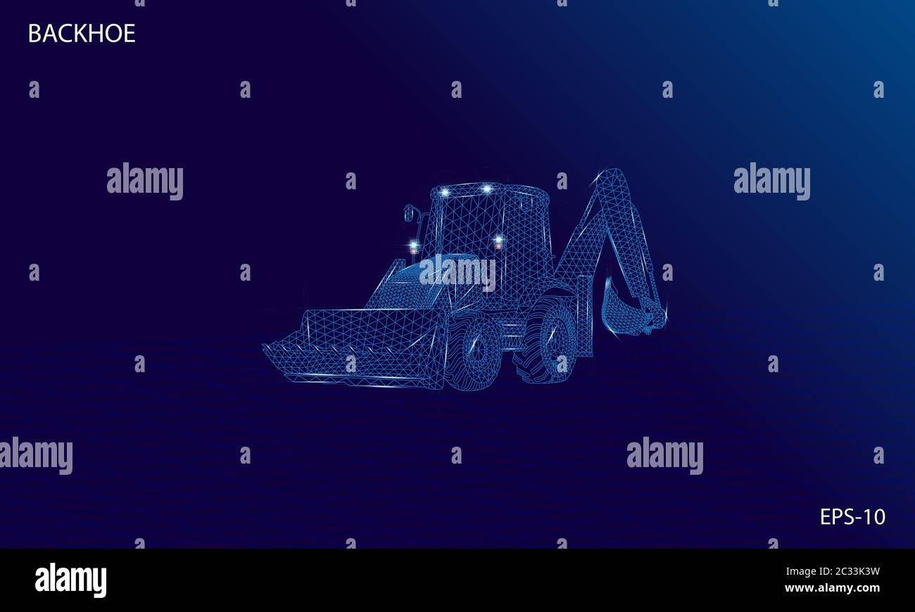 Backhoe Loader wireframe futuristic design concept vector illustration ...