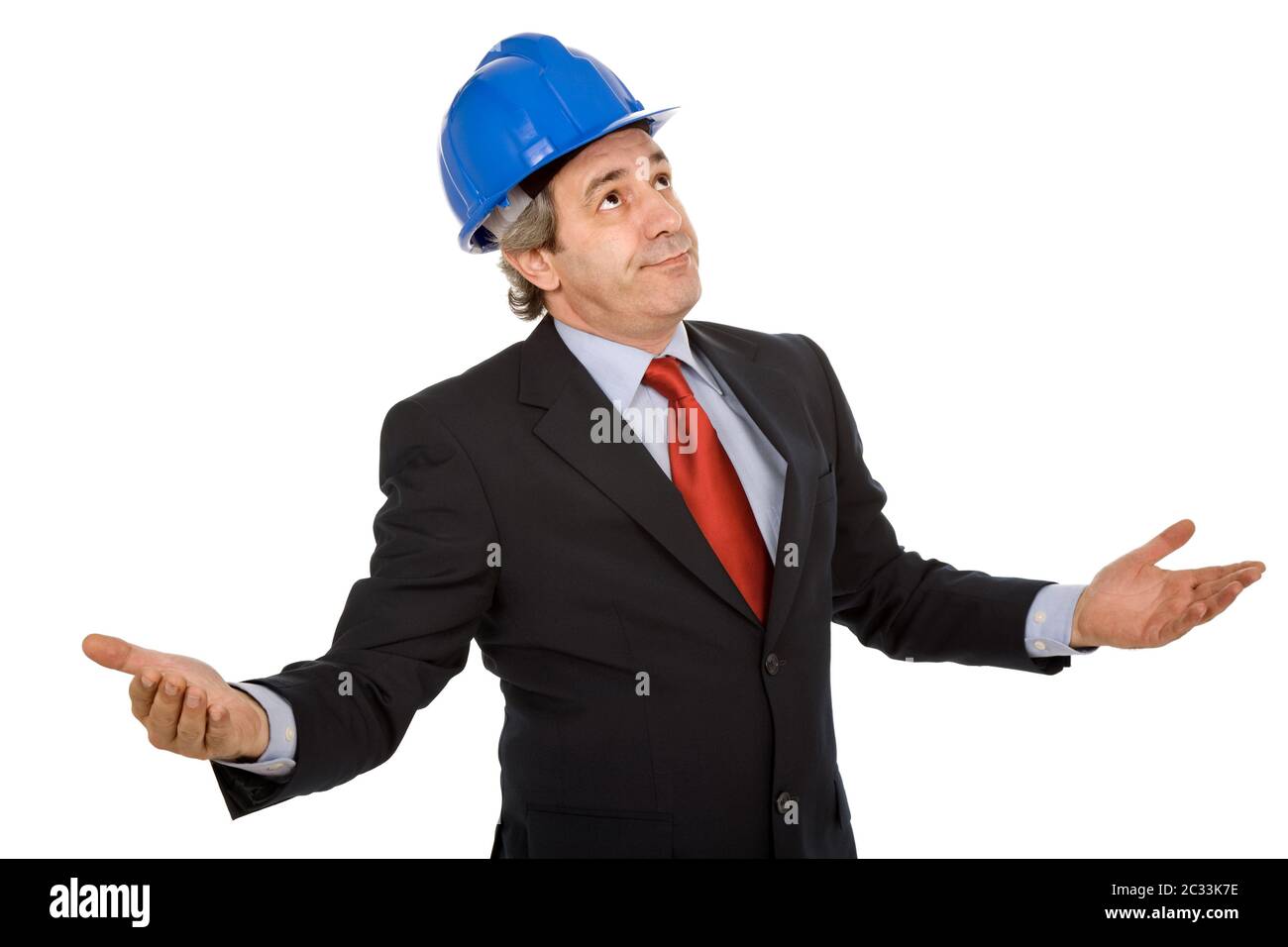 An engineer with blue hat, isolated on white Stock Photo - Alamy