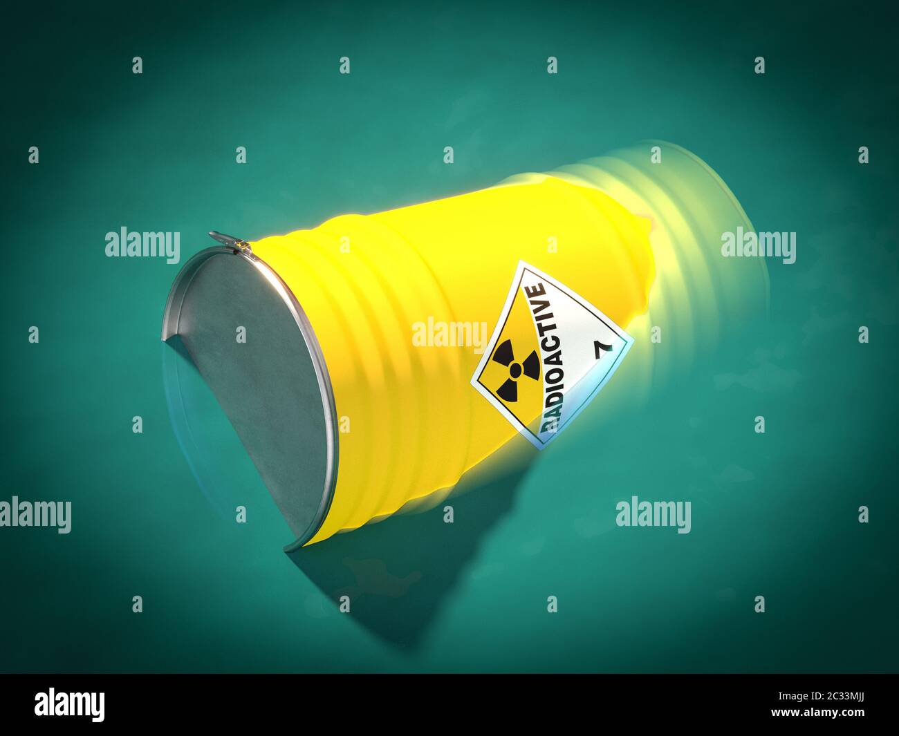 barrel containing radioactive waste floats in the middle of the sea. 3d ...
