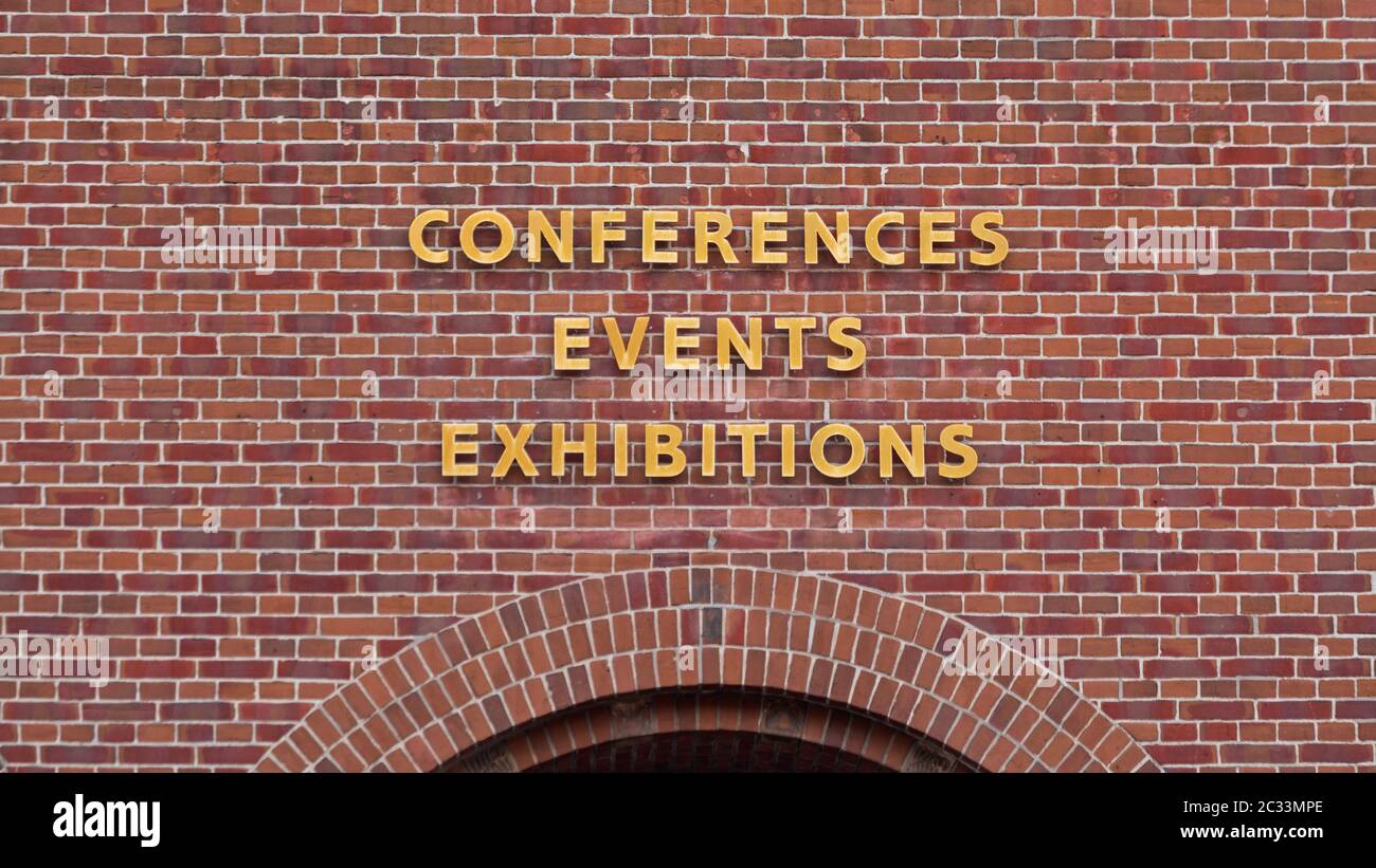 Golden Sign Conferences Events Exhibition at Bricks Wall Stock Photo ...