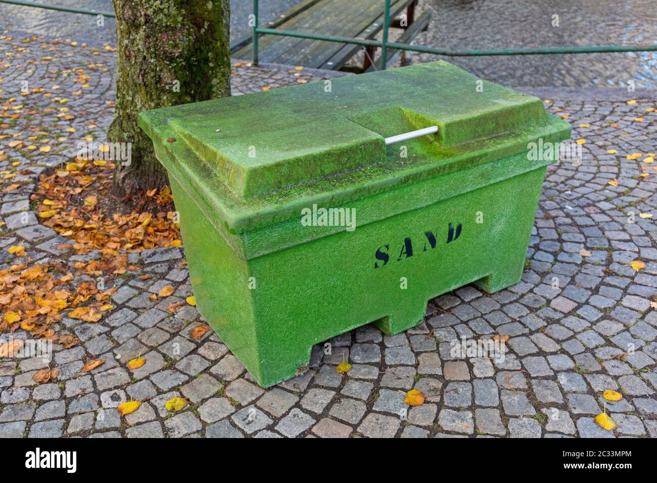 Big Green Sand Box For Winter Grit Stock Photo - Alamy