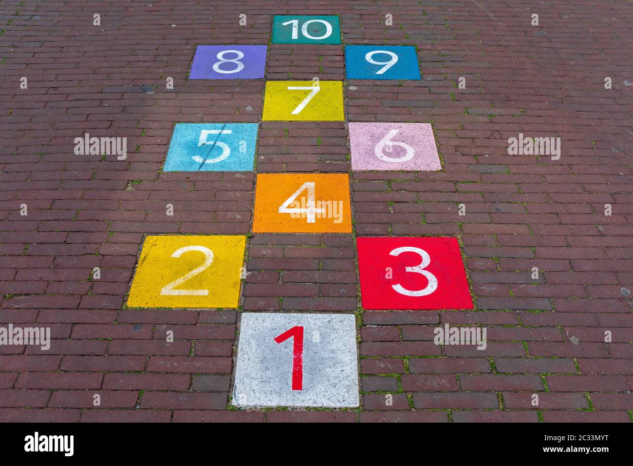 Colourful Hopscotch Playground Markings Numbers at Pavement Stock Photo ...