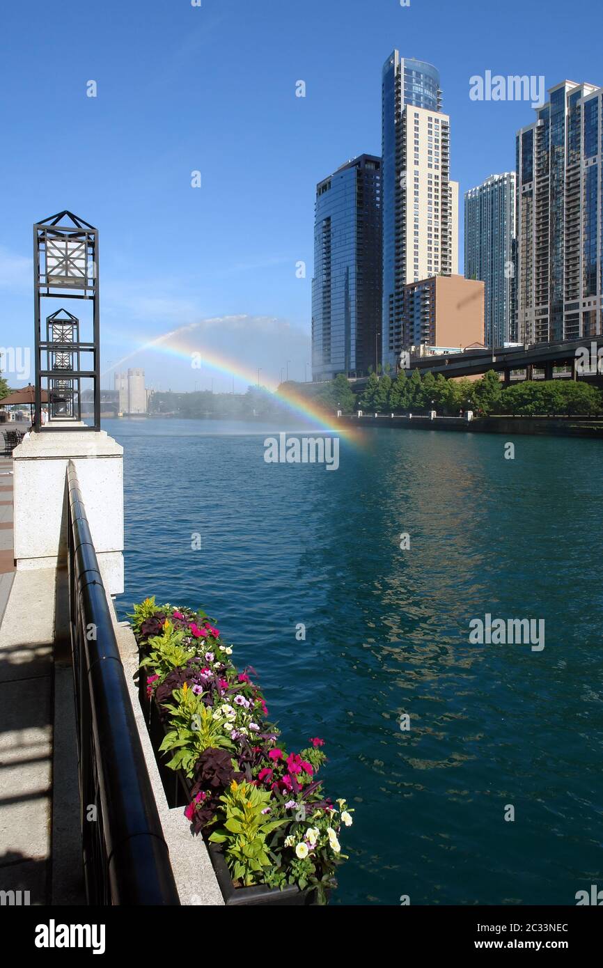 Rainbow over Chicago river Stock Photo - Alamy