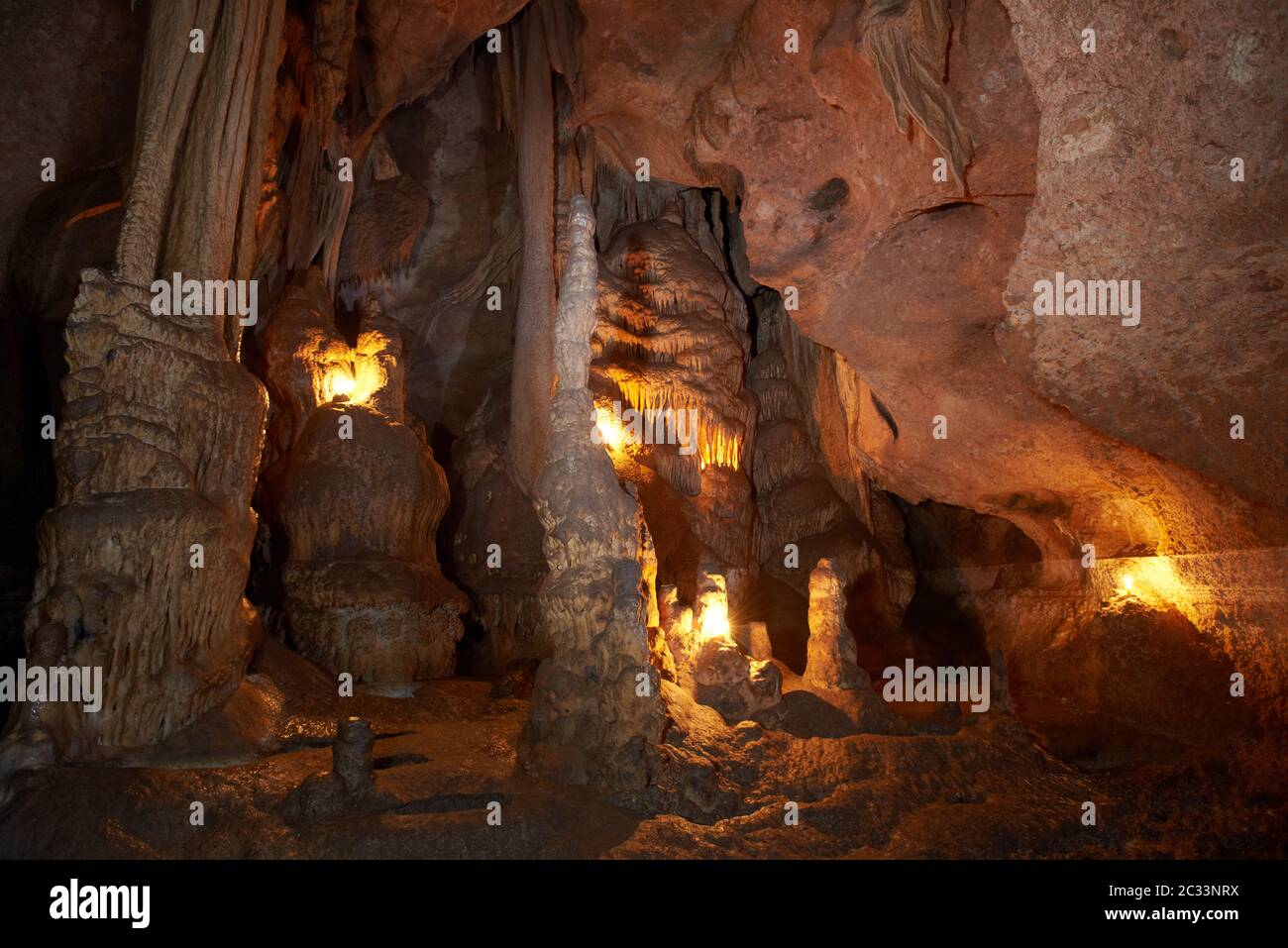 Unique cave formation- big stalactites, stalagmites and columns ...