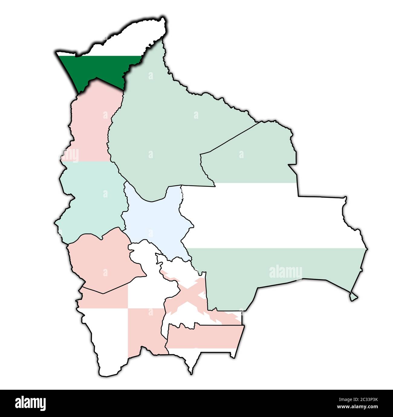 territory and flag of Pando region on map with administrative divisions ...