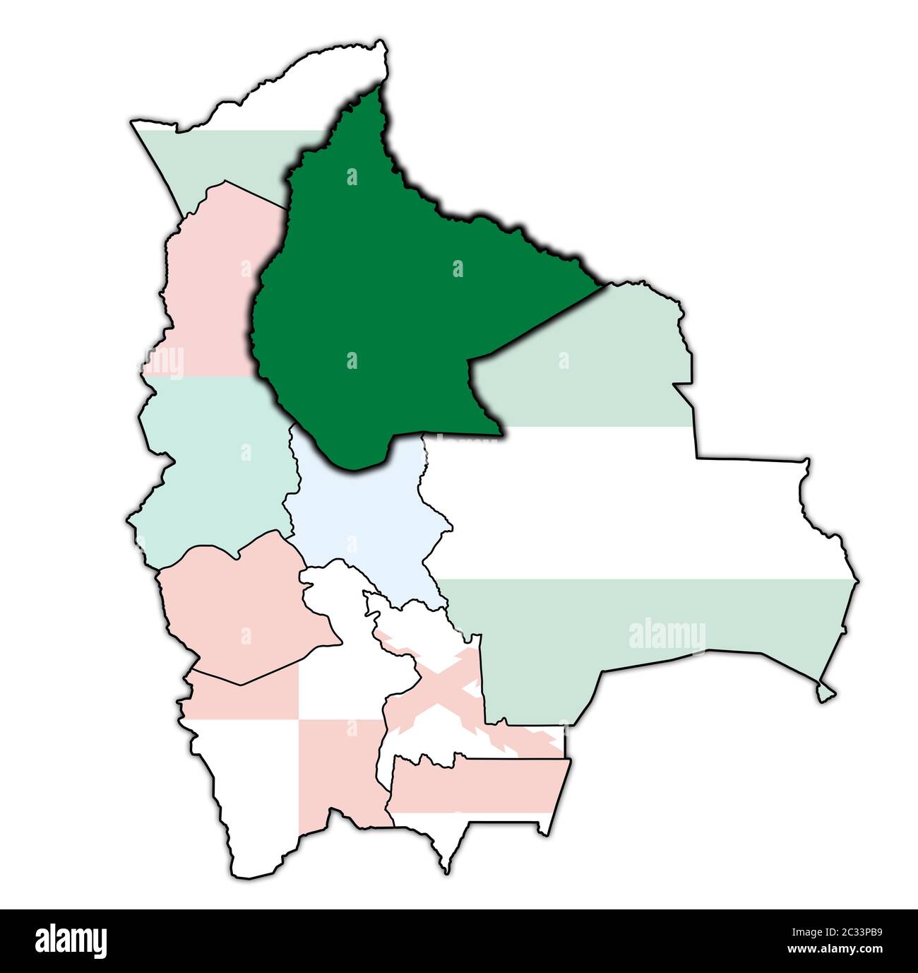 territory and flag of Beni region on map with administrative divisions ...