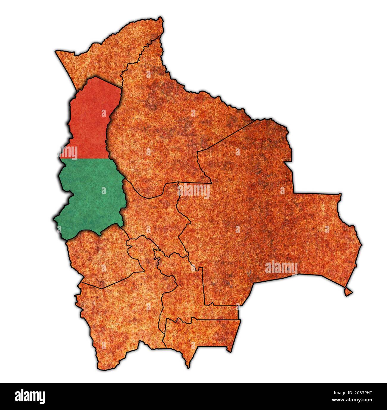 territory and flag of La Paz region on map with administrative ...