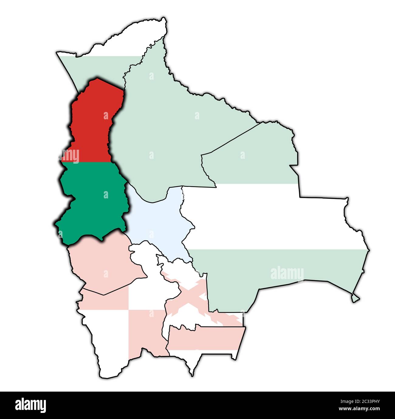 territory and flag of La Paz region on map with administrative ...