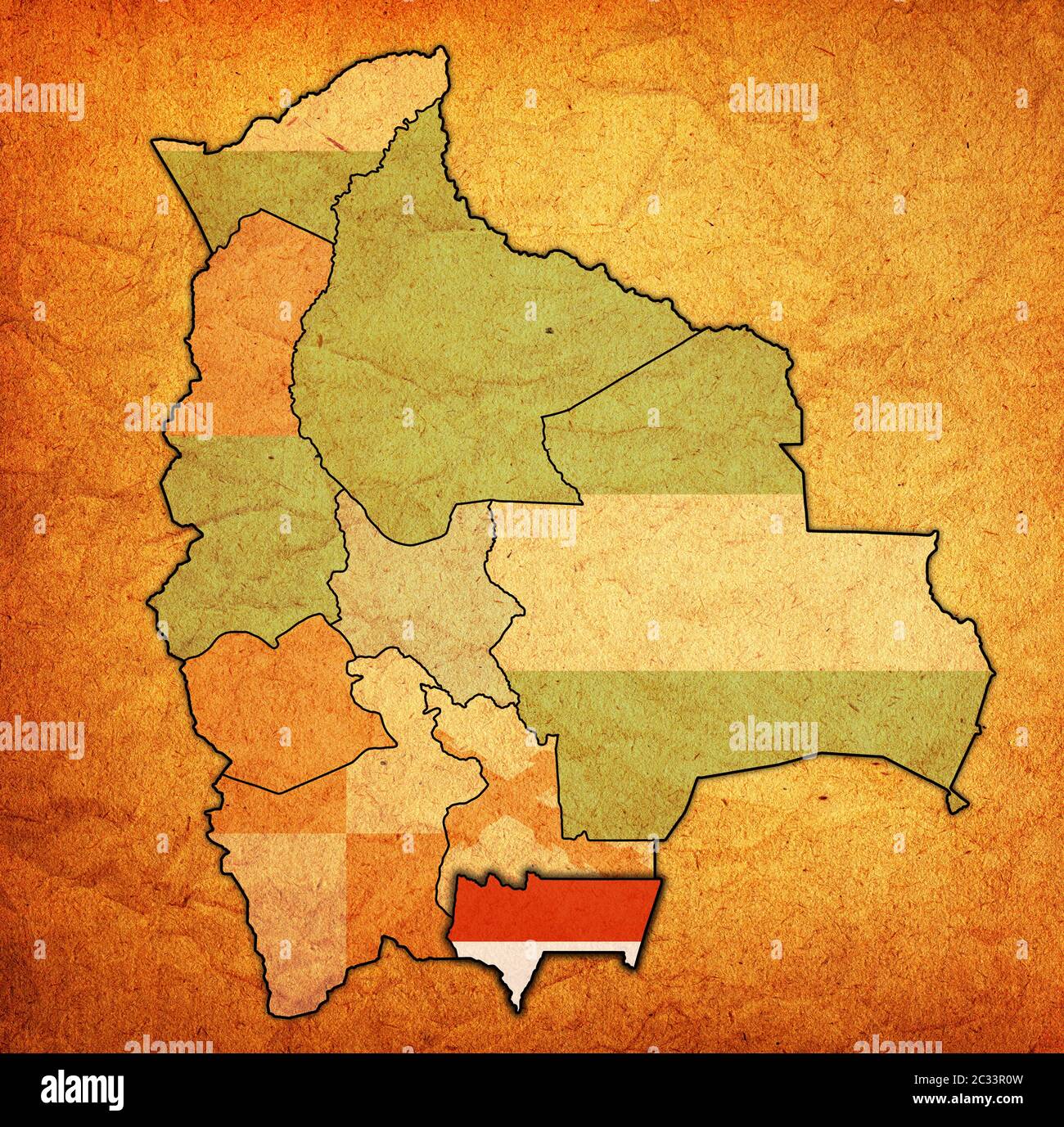 territory and flag of Tarija region on map with administrative ...