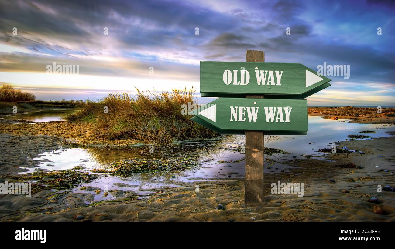 Street Sign to NEW WAY versus OLD WAY Stock Photo - Alamy