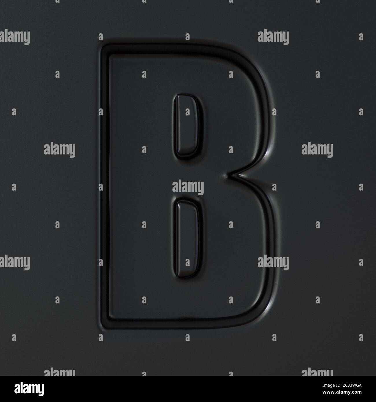 Black engraved font Letter B 3D render illustration on black background ...