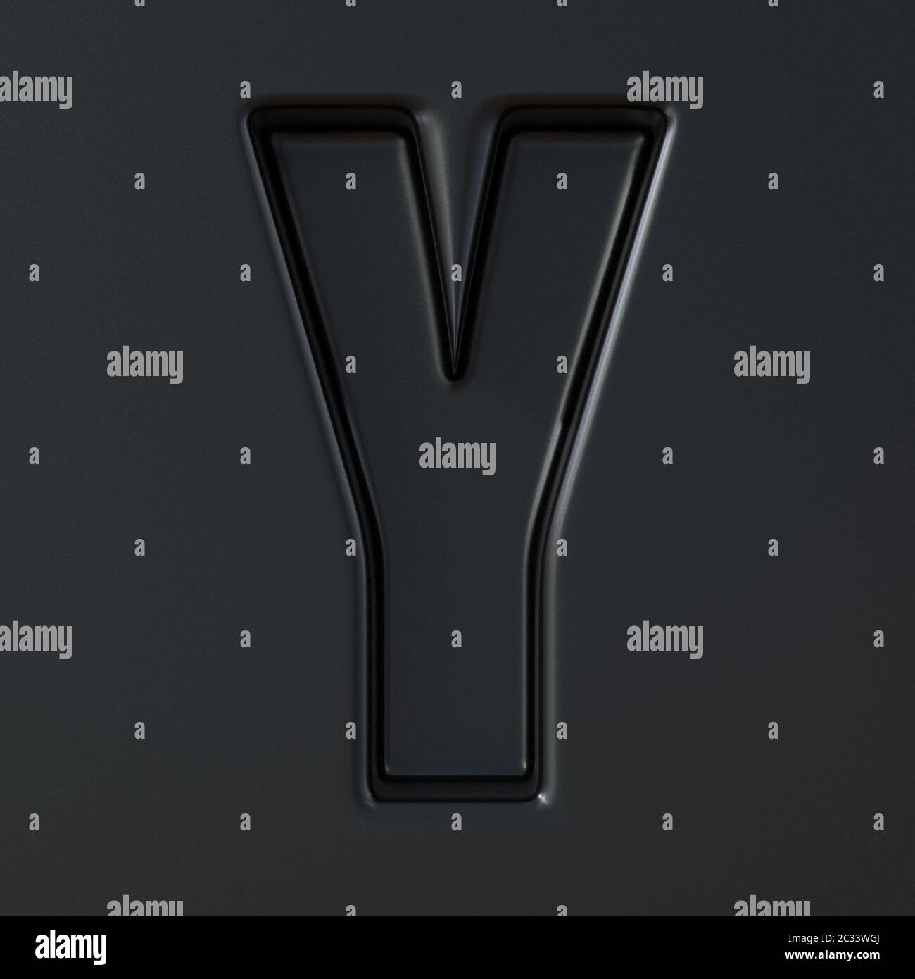 Black engraved font Letter Y 3D render illustration on black background ...