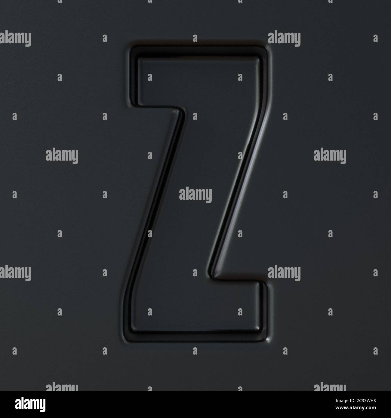 Black engraved font Letter Z 3D render illustration on black background ...