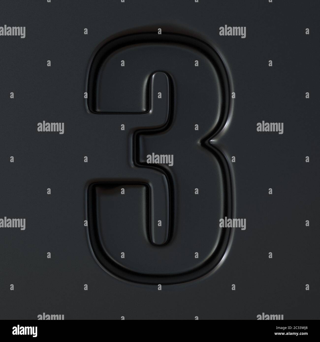 Black engraved font Number 3 THREE 3D render illustration on black ...
