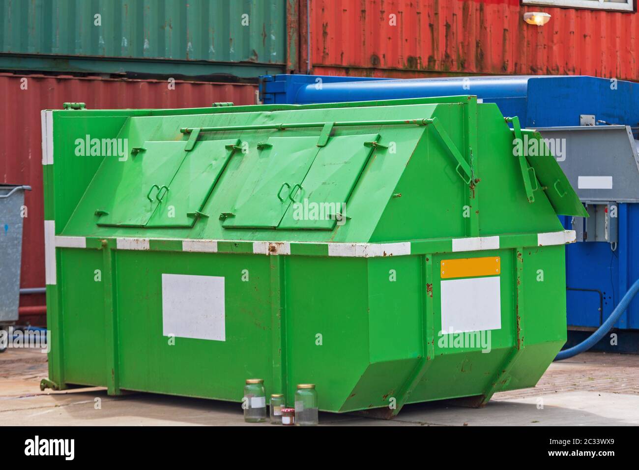 Big Green Skip Industrial Recycling Metal Container Stock Photo - Alamy
