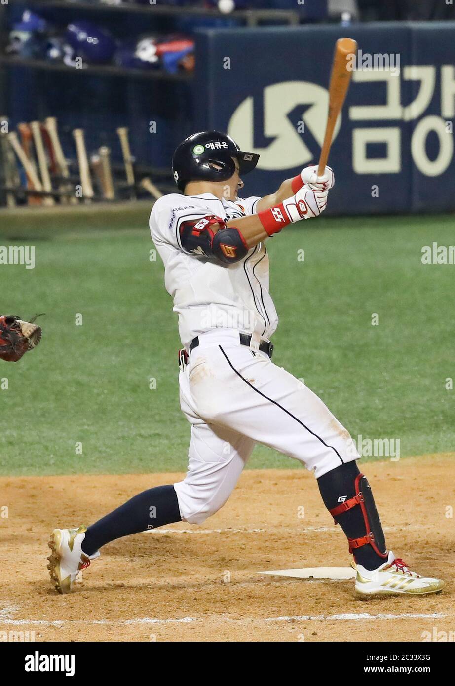 19th June, 2020. Doosan Choi Joo-hwan hits two-run homer Doosan Bears infielder Choi Joo-hwan ...
