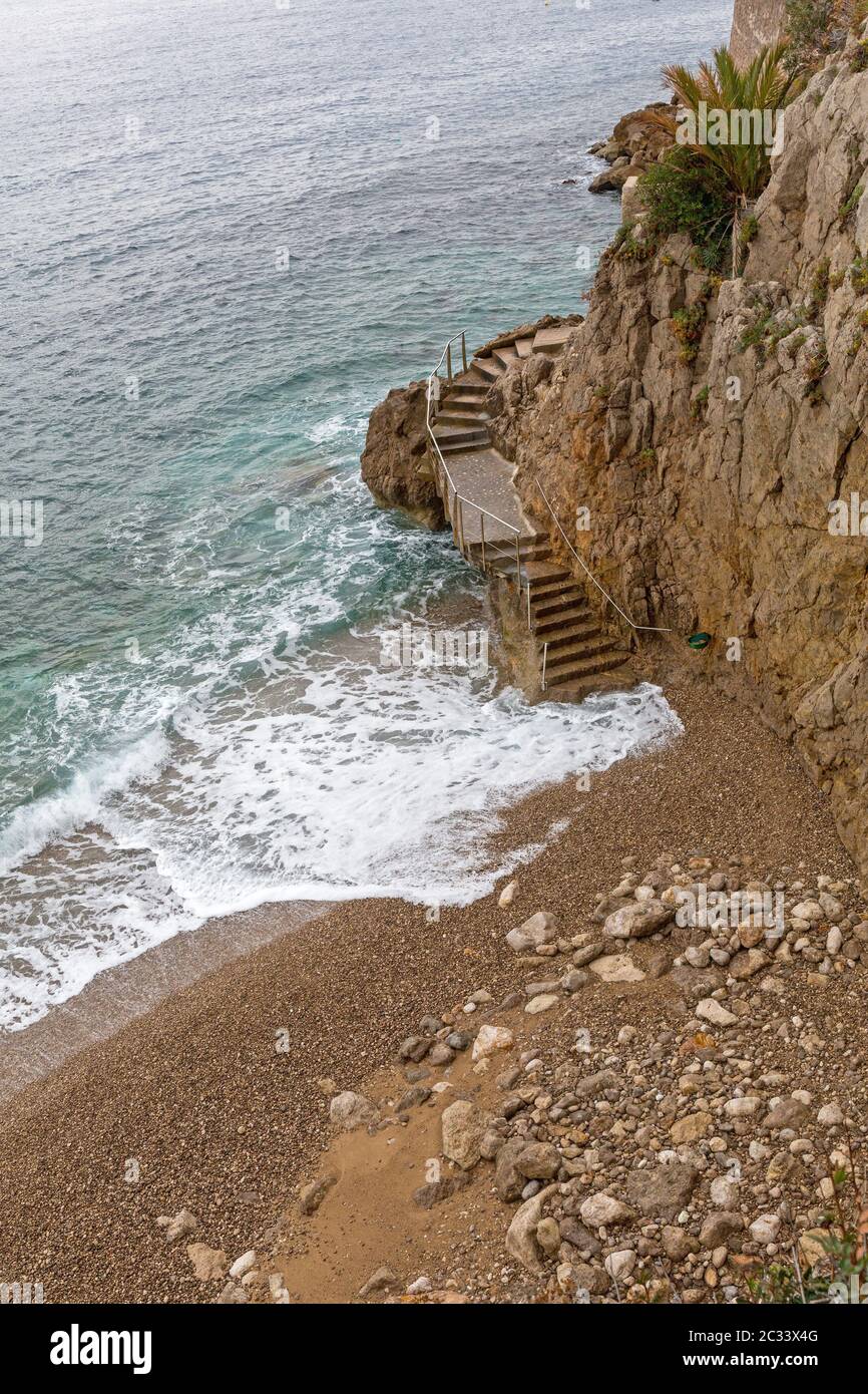 Concrete Stairs to Small Beach in Monaco Stock Photo - Alamy