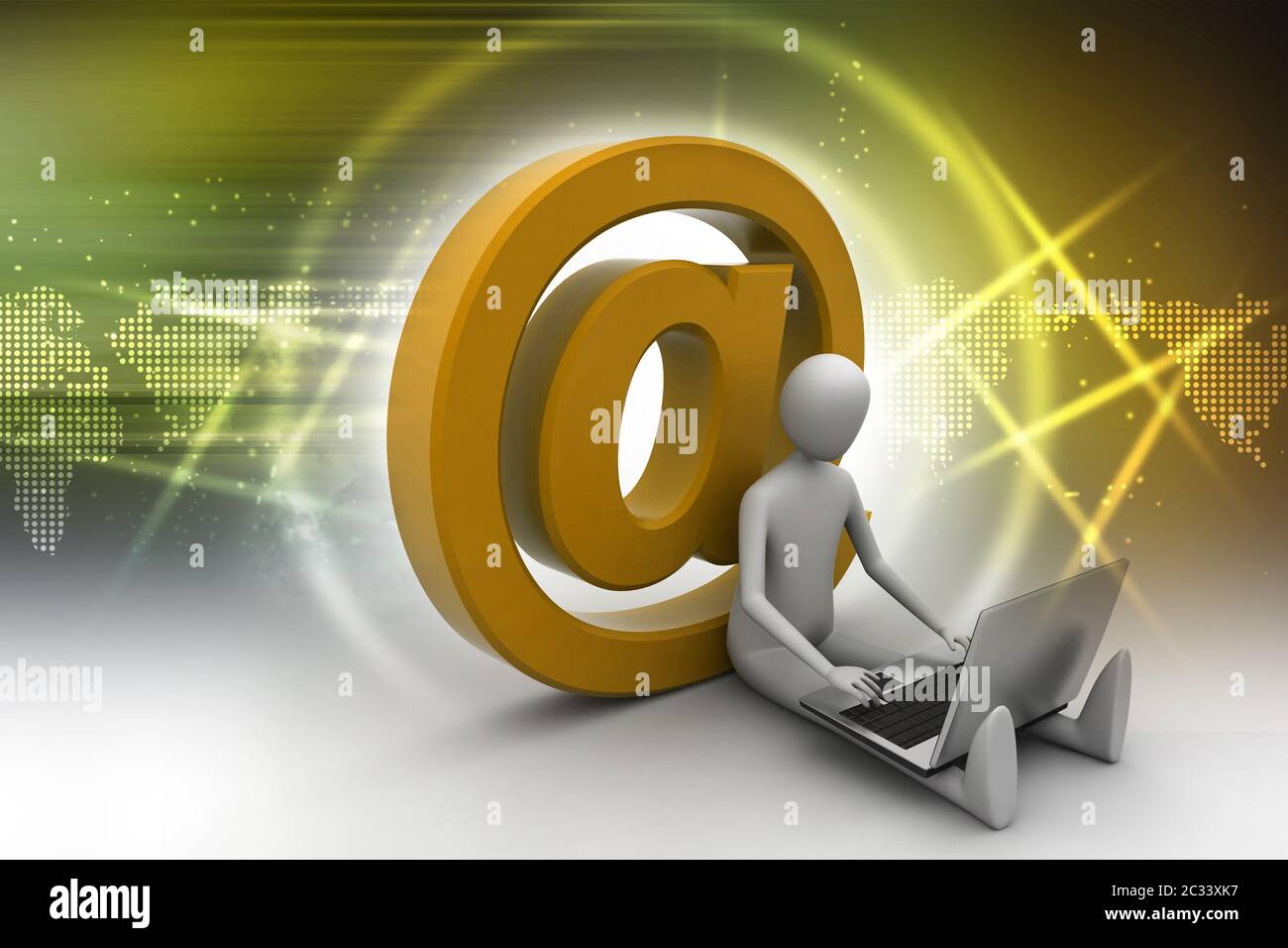 man with laptop sitting on the email icon Stock Photo - Alamy