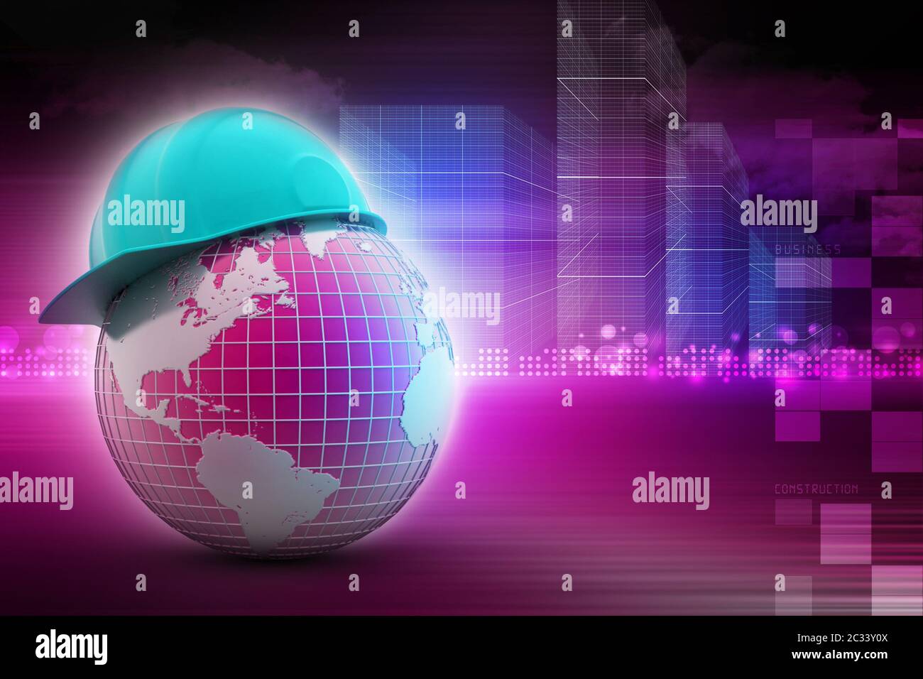 Globe with safety helmet Stock Photo - Alamy