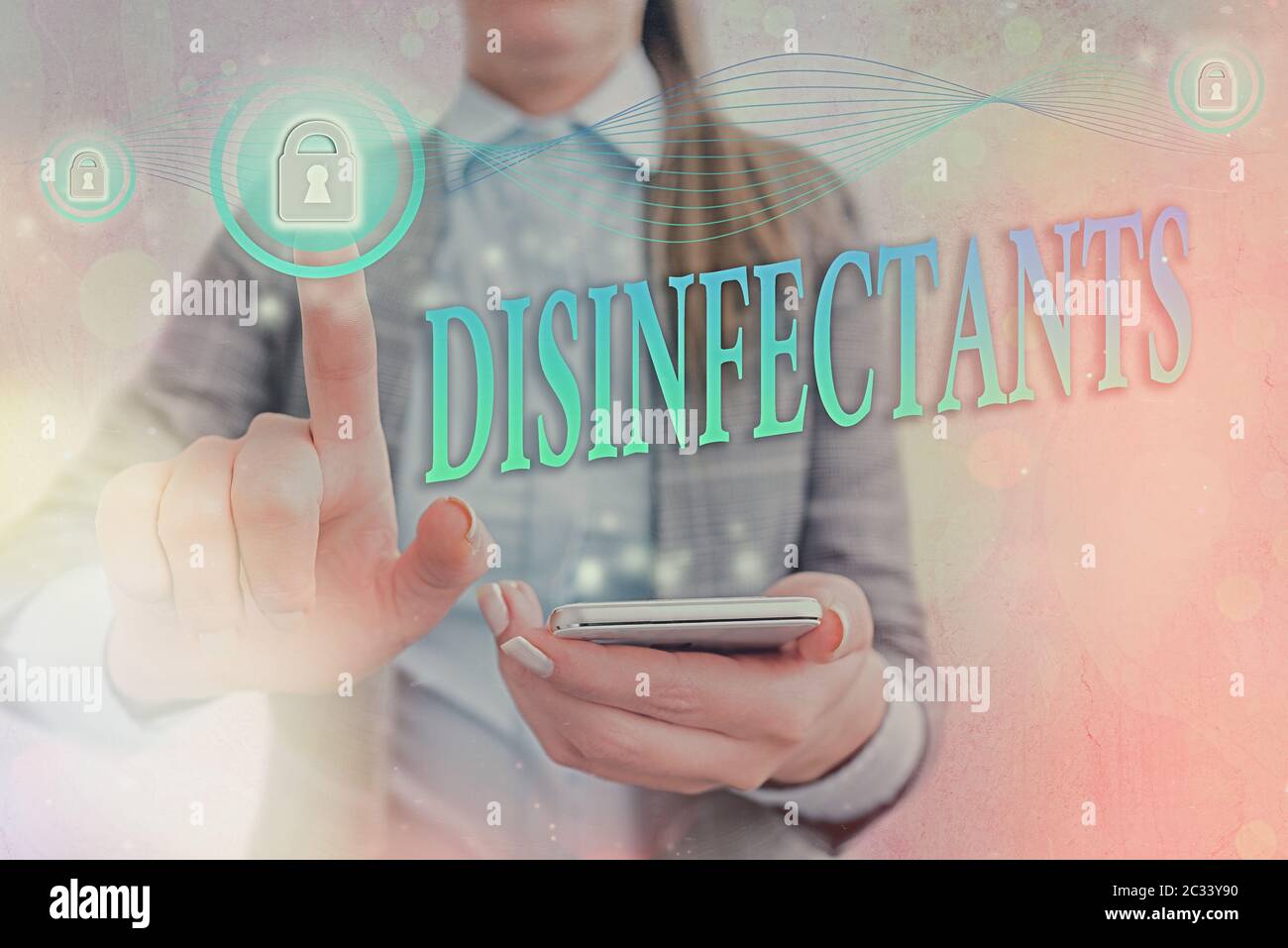 Conceptual hand writing showing Disinfectants. Concept meaning chemical ...