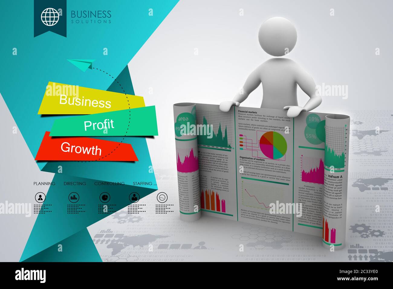 3d man showing the business report Stock Photo - Alamy