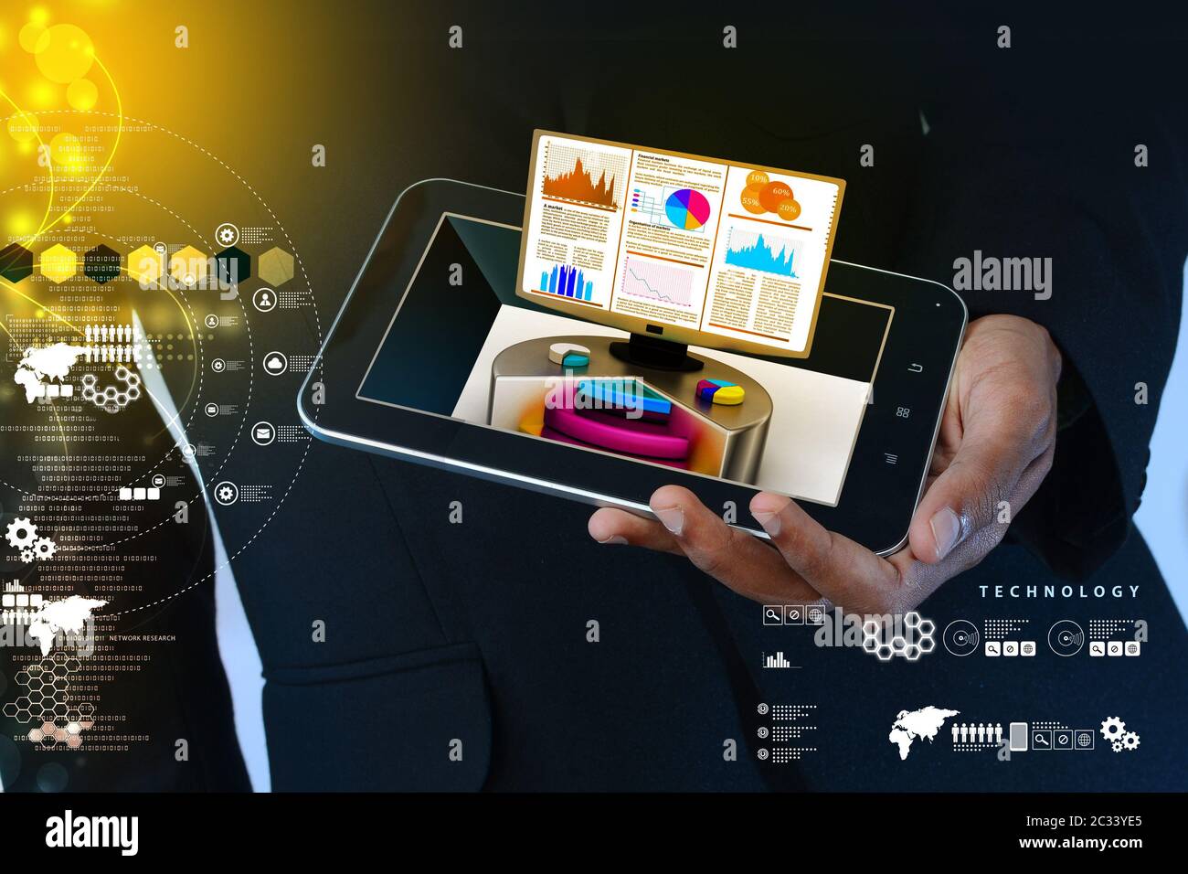 Smart hand showing stock chart showing the computer monitor Stock Photo ...