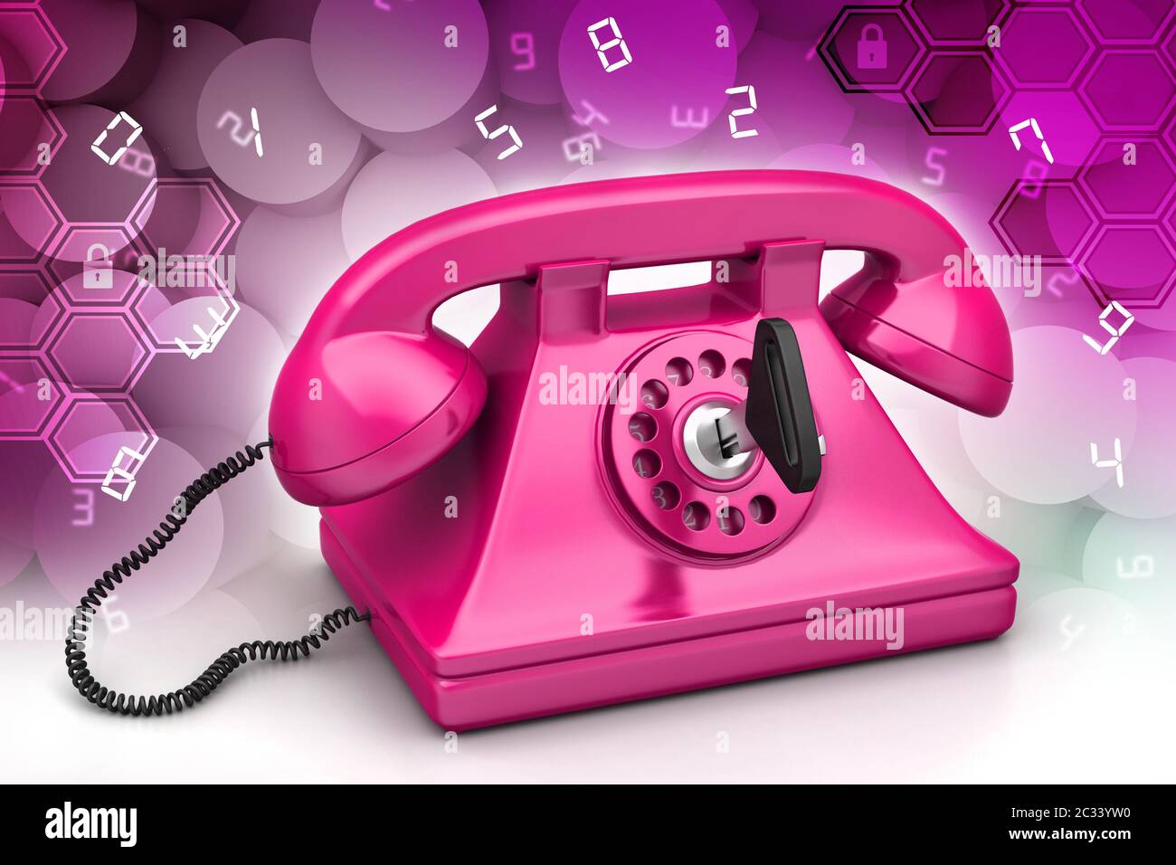 Old fashioned phone lock with key Stock Photo - Alamy