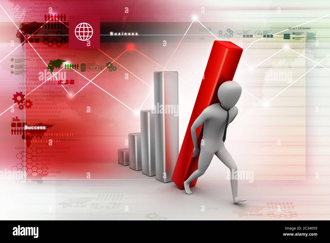 3d businessman carrying the big column of the diagram Stock Photo - Alamy