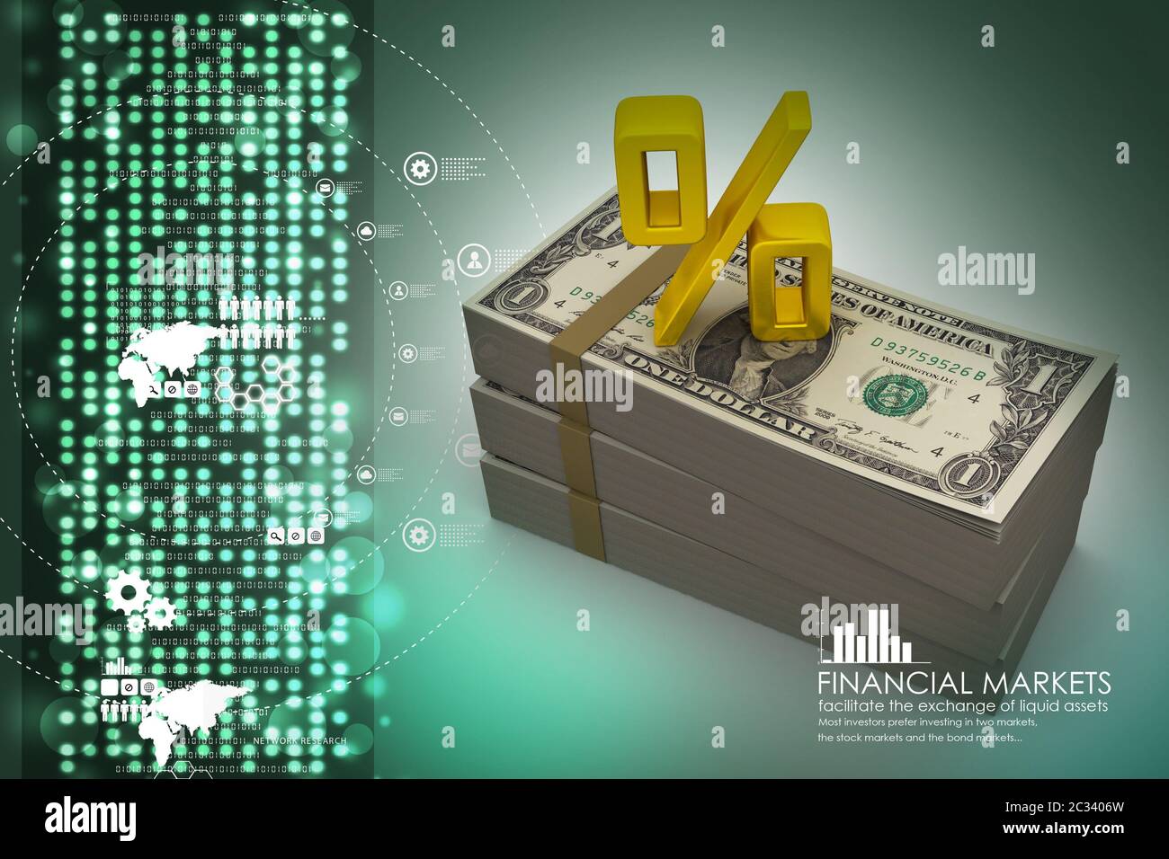 Dollar notes with percentage sign Stock Photo - Alamy